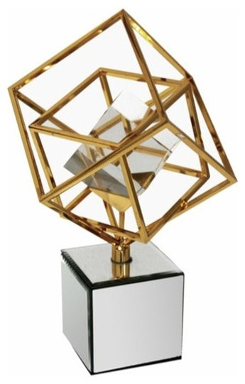 Gold Metal Tabletop Sculpture On Crystal Base - Contemporary ...