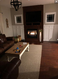 Fireplace not centered between windows. | Houzz Forum