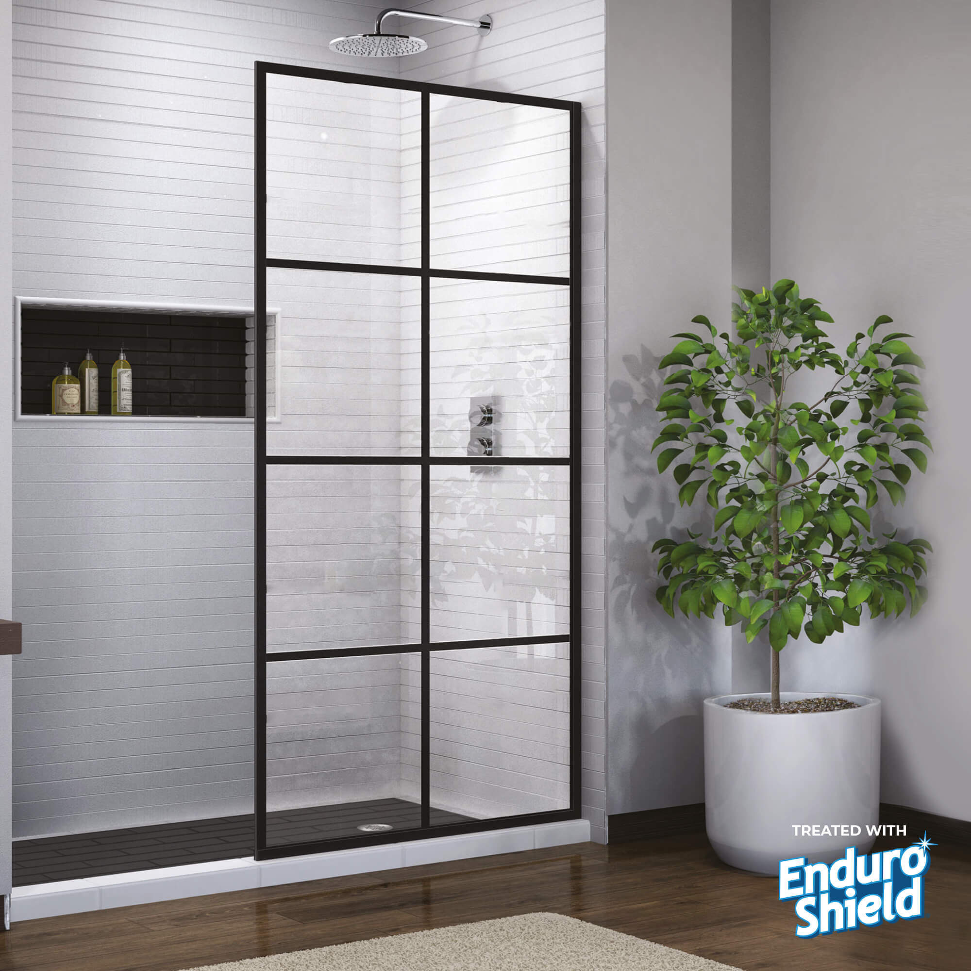 Madeira Series Grid Pattern Fixed Shower Screen With EnduroShield, 34 ...