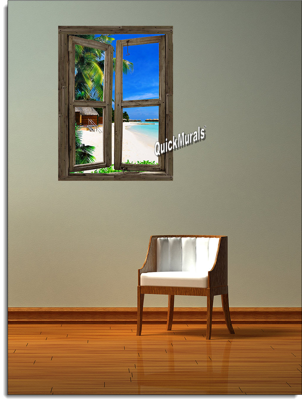 Beach Cabin Window Mural #9 One Piece Peel & Stick CANVAS Wall Mural ...