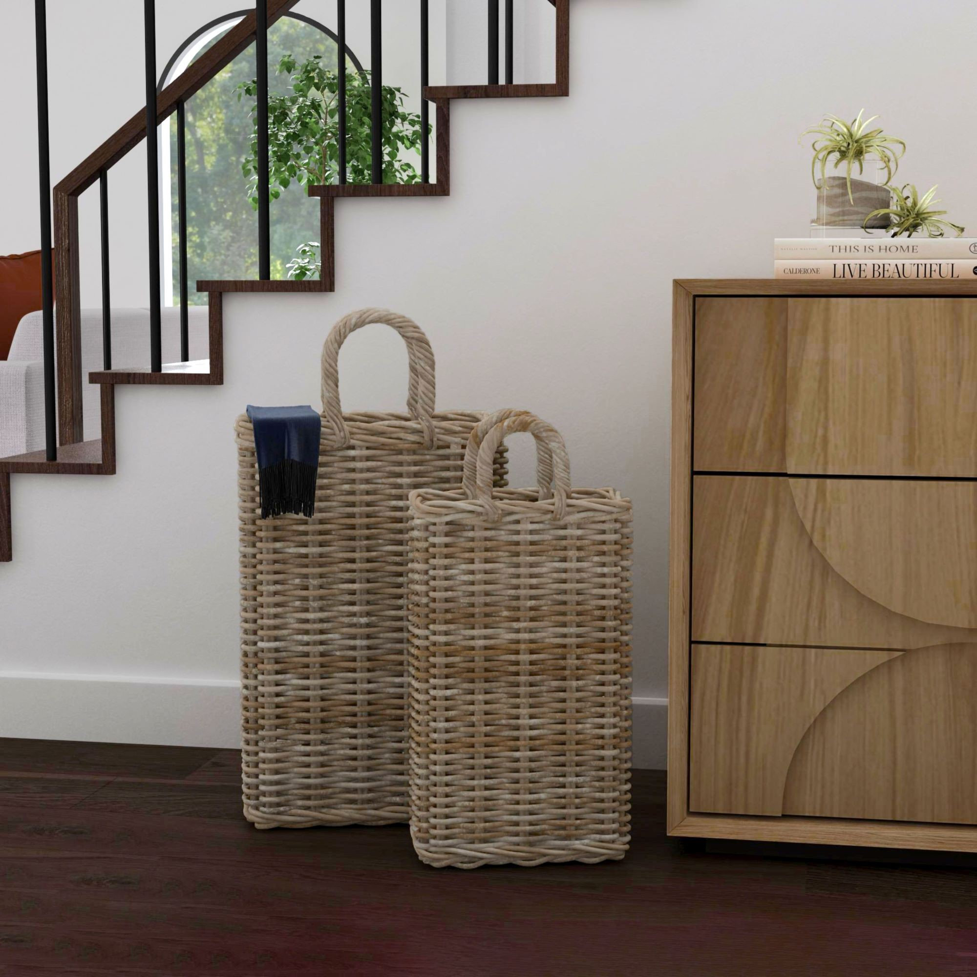 East at Main Lila Rattan Basket (Set of 2) - Tropical - Baskets - by ...