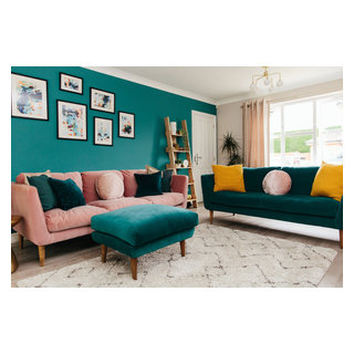 Teal and pink family living room Eclectic Living Room Berkshire by My Bespoke Room Houzz