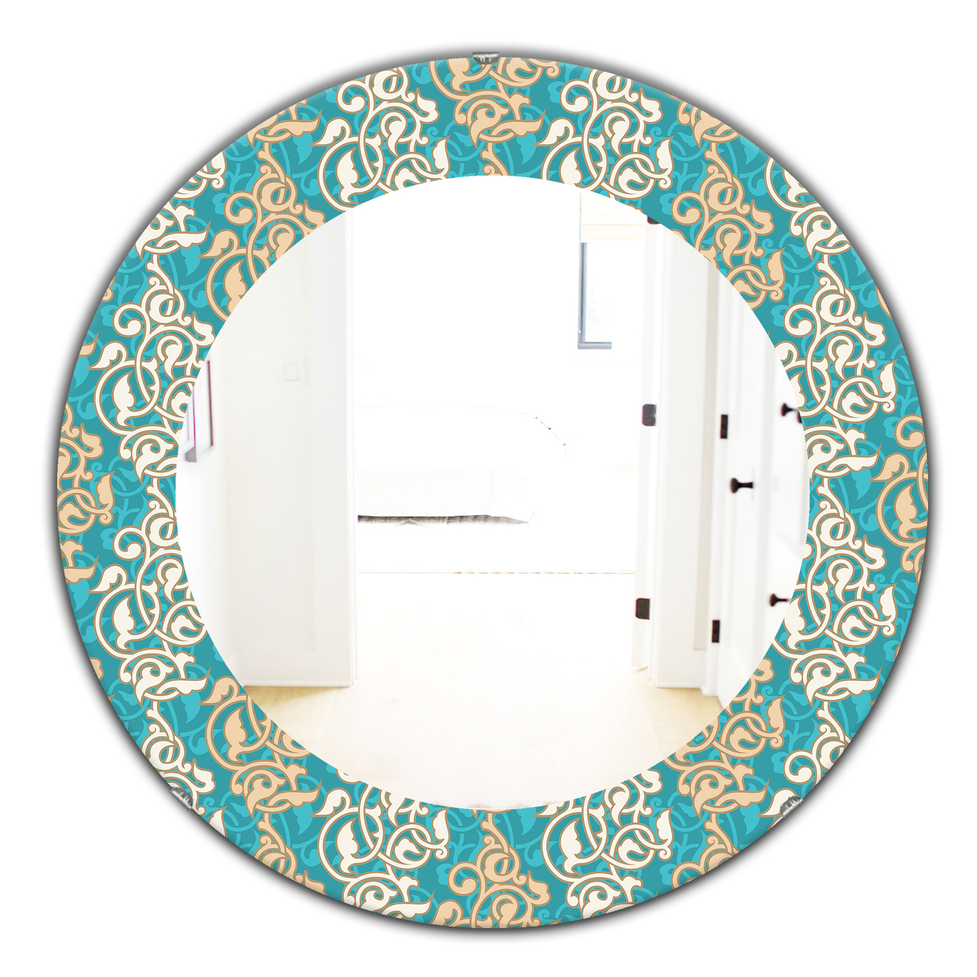 Designart Arabesque Bohemian And Eclectic Frameless Oval Or Round Wall Mirror, 32x32 ...