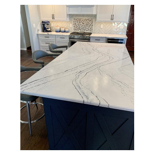 White and Blue Cabinet Kitchen with Cambria Portrush Quartz ...