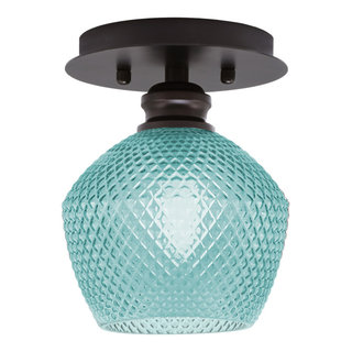 Edge 1 Light Semi-Flush, Espresso Finish, 6" Turquoise Textured Glass ...