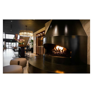 Custom Open (No Glass) Oval Gas Fireplace - Shabby-chic Style - Living ...