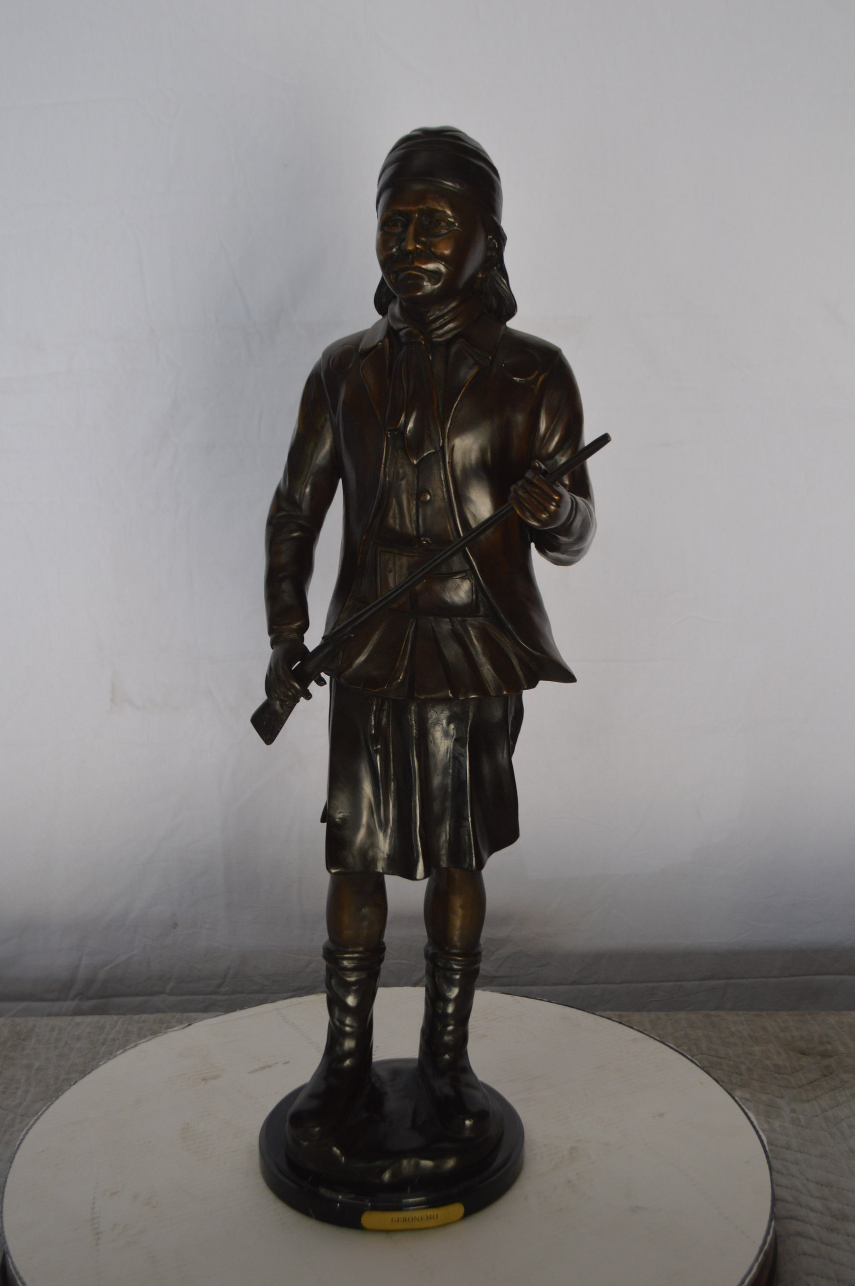 Geronimo Bronze Statue Mounted on a Marble Base - Size: 10"L x 8"W x 31 ...