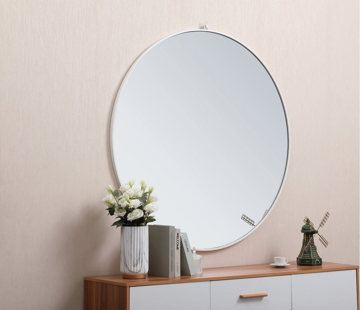 Elegant MR4067WH Metal Frame Round Mirror With Decorative Hook 48 ...