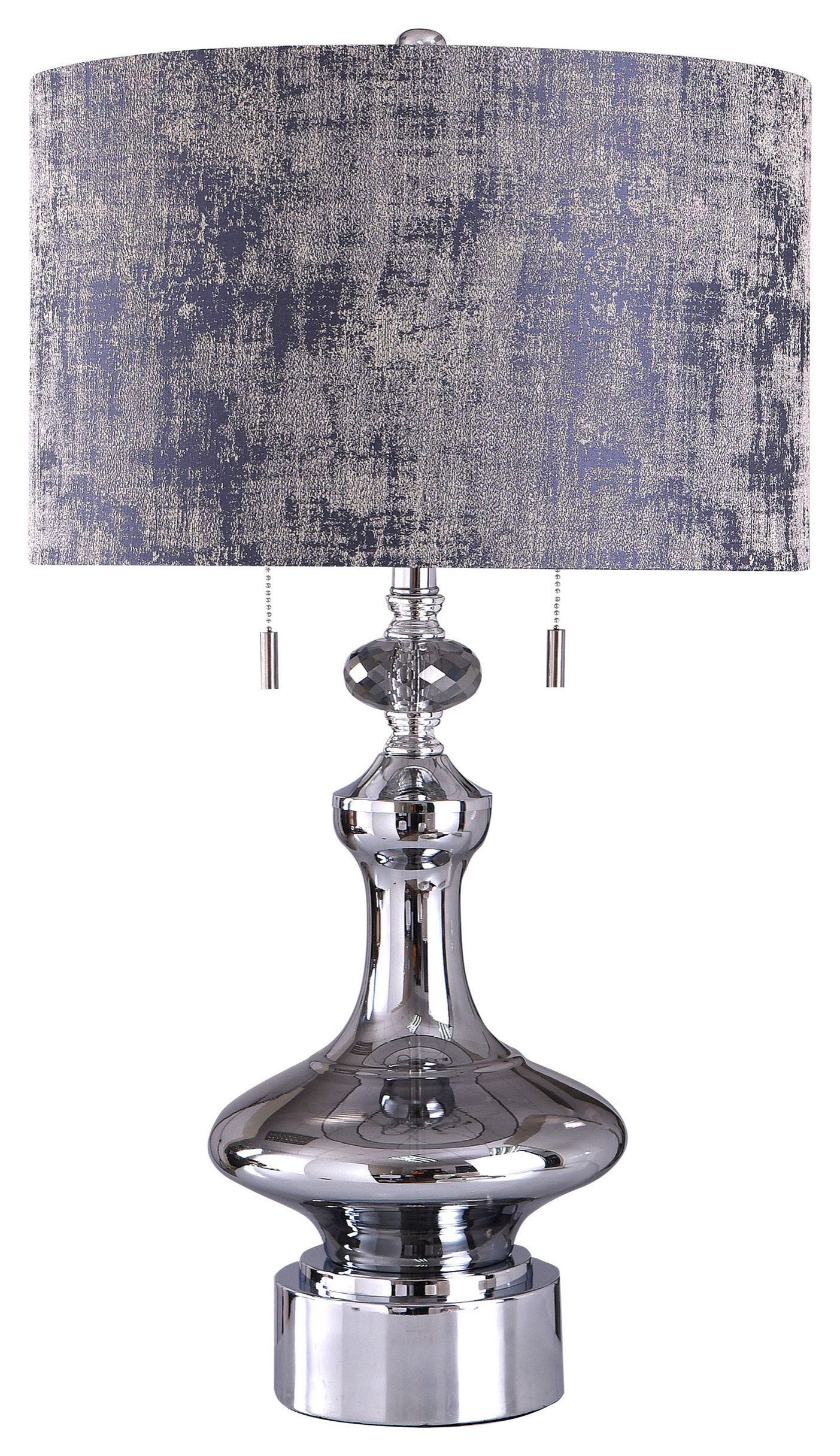 Zilar Mirror Glass Table Lamp With Faceted Crystal and Drum Shade ...