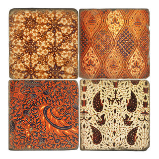Tumbled Marble Coaster St/4 With Coaster Stand, Rich Batik ...