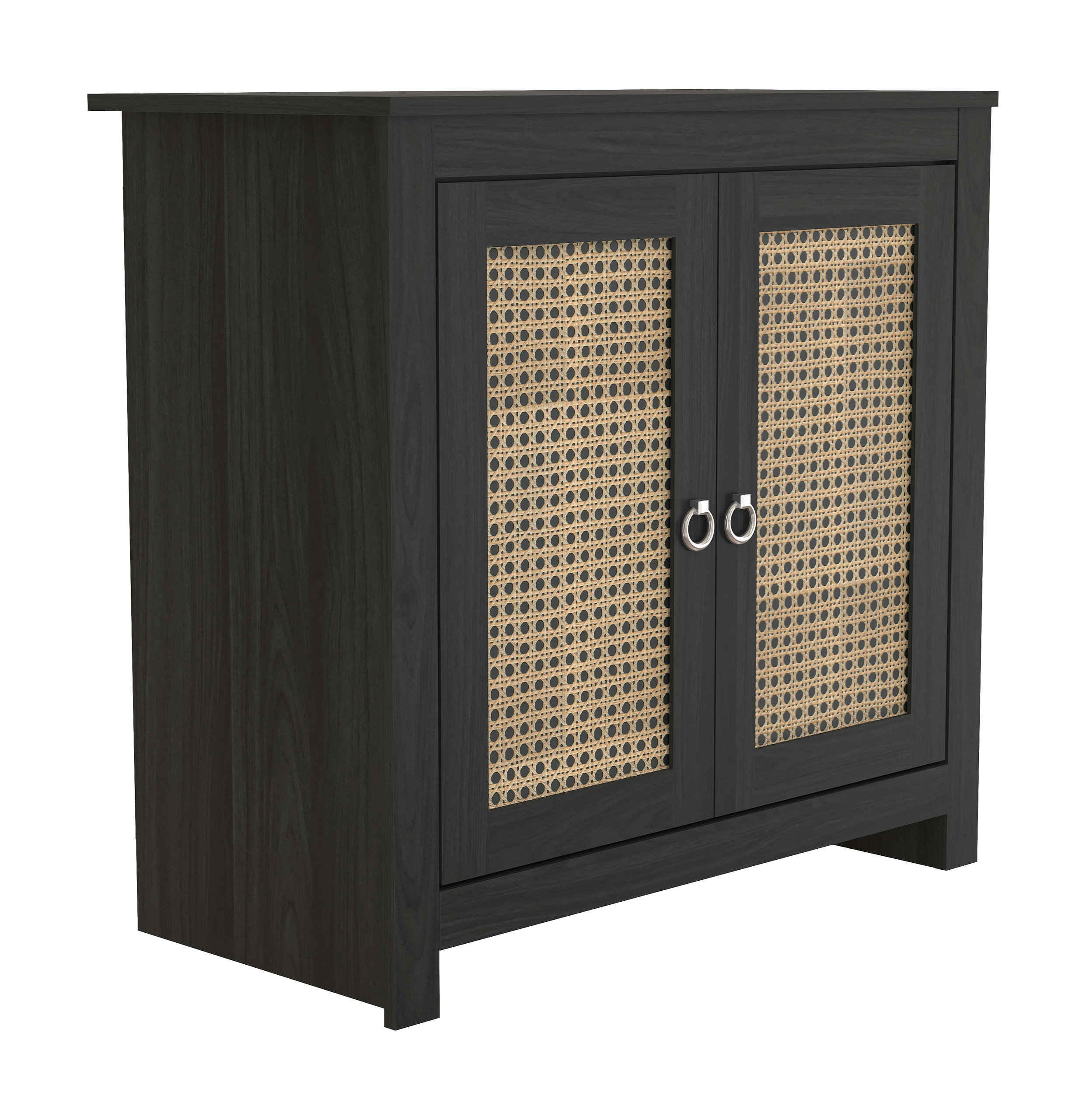 Joreen 2 Door Rustic Black Oak with Rattan Paper Accent Cabinet - Tropical - Accent Chests And ...