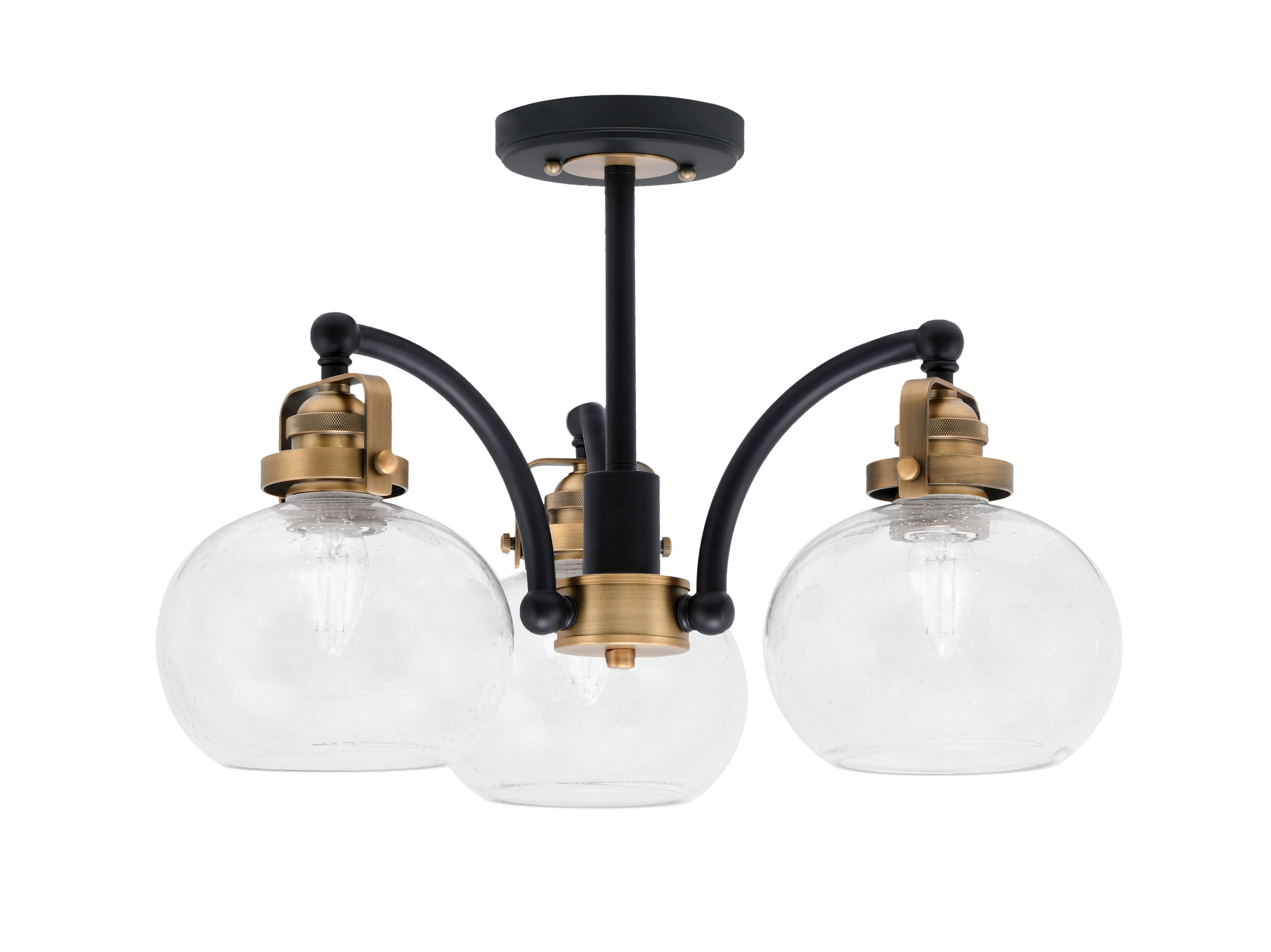 Easton 3 Light Semi-Flush In Matte Black & Brass Finish, 7" Clear ...