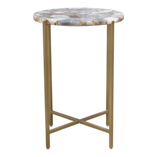 Mika Round Accent Table w/ Blue Agate Top w/ Brass Base by Diamond Sofa ...