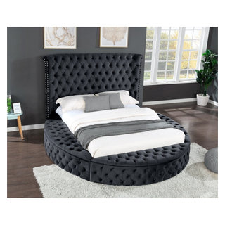 Hazel Queen Size Tufted Upholstery Storage Bed made with Wood in Black ...