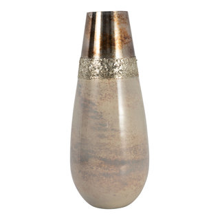 Glass, 15" Metallic Vase, Champagne, 6x6x15 inches - Contemporary ...