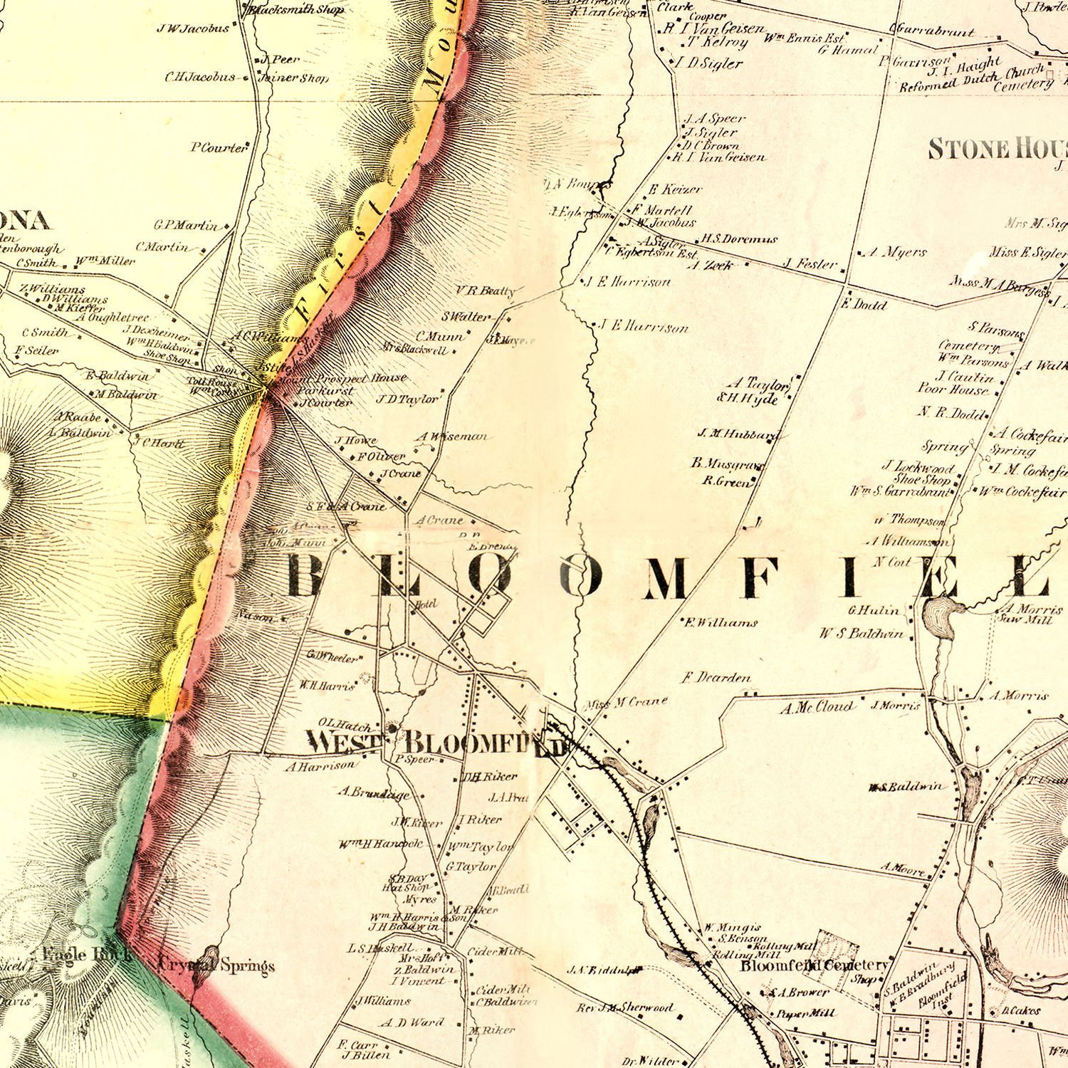 Essex County Map Framed Art 1859, Vintage New Jersey Wall Decor, 24x24 ...