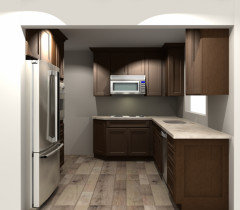 Does anyone have pictures of kitchen with kraftmaid saddle stain?