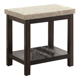 Benzara Transitional End Table with Genuine Marble Top, Brown ...