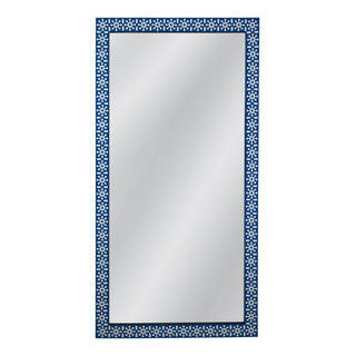 Blue & Ivory Bone Inlay Floor Mirror - Mediterranean - Floor Mirrors ...
