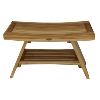 Rectangular Teak Shower Stool Or Bench With Shelf, Natural Finish ...