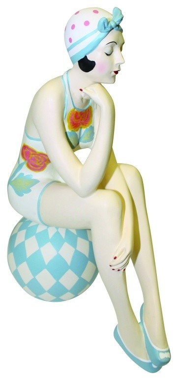 Retro Bathing Beauty Figurine Statue, Swim Suit Beach Ball Pastel Blue ...
