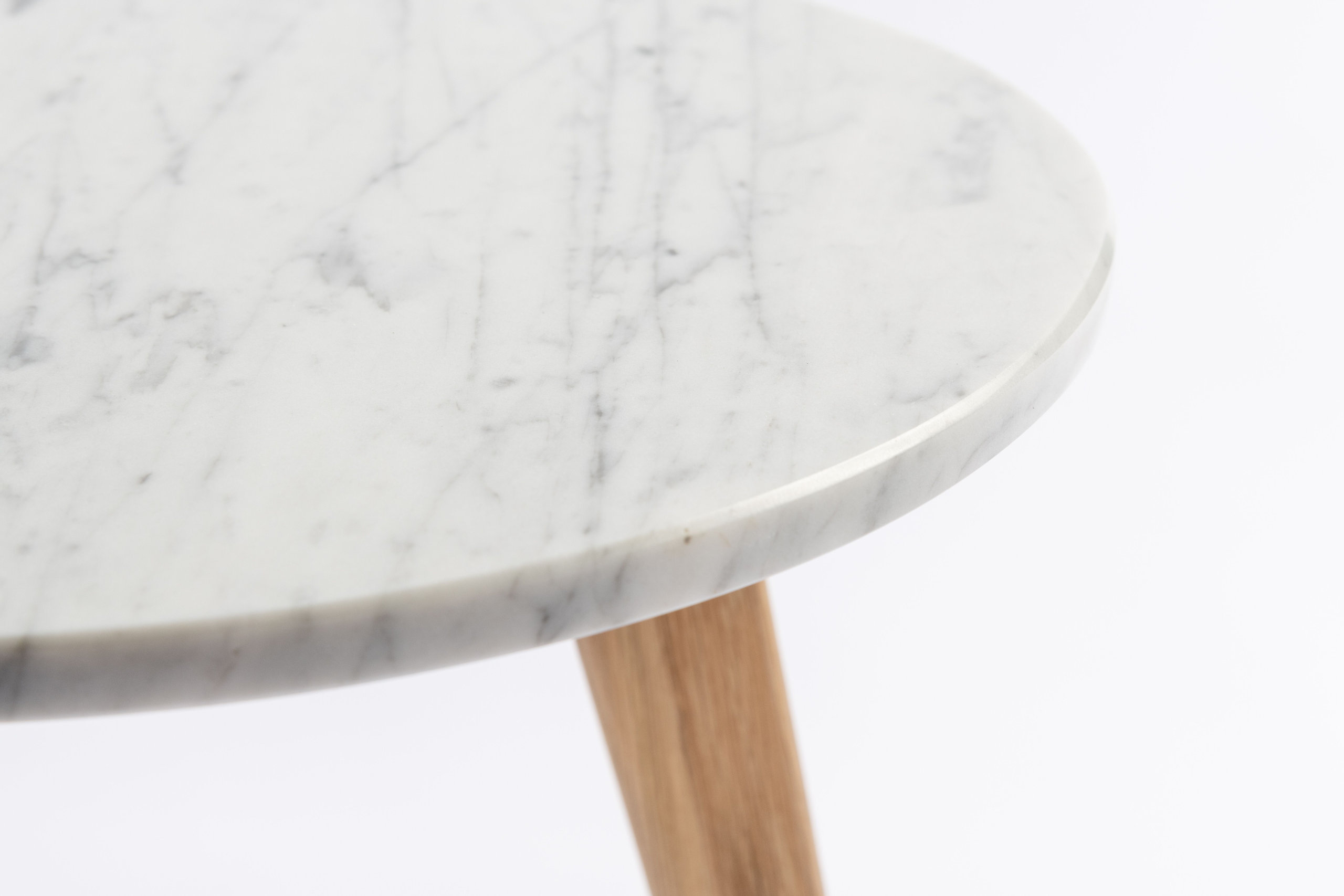 Cherie 15" Round Italian Carrara White Marble Side Table with Oak Legs ...