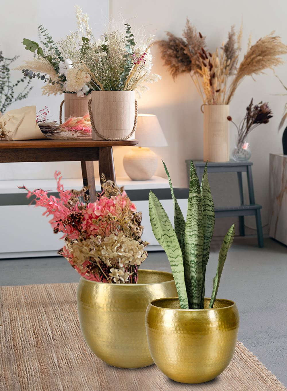 Serene Spaces Living Brass-Look Aluminum Cachepot, Kit- 1 Small & 1 ...