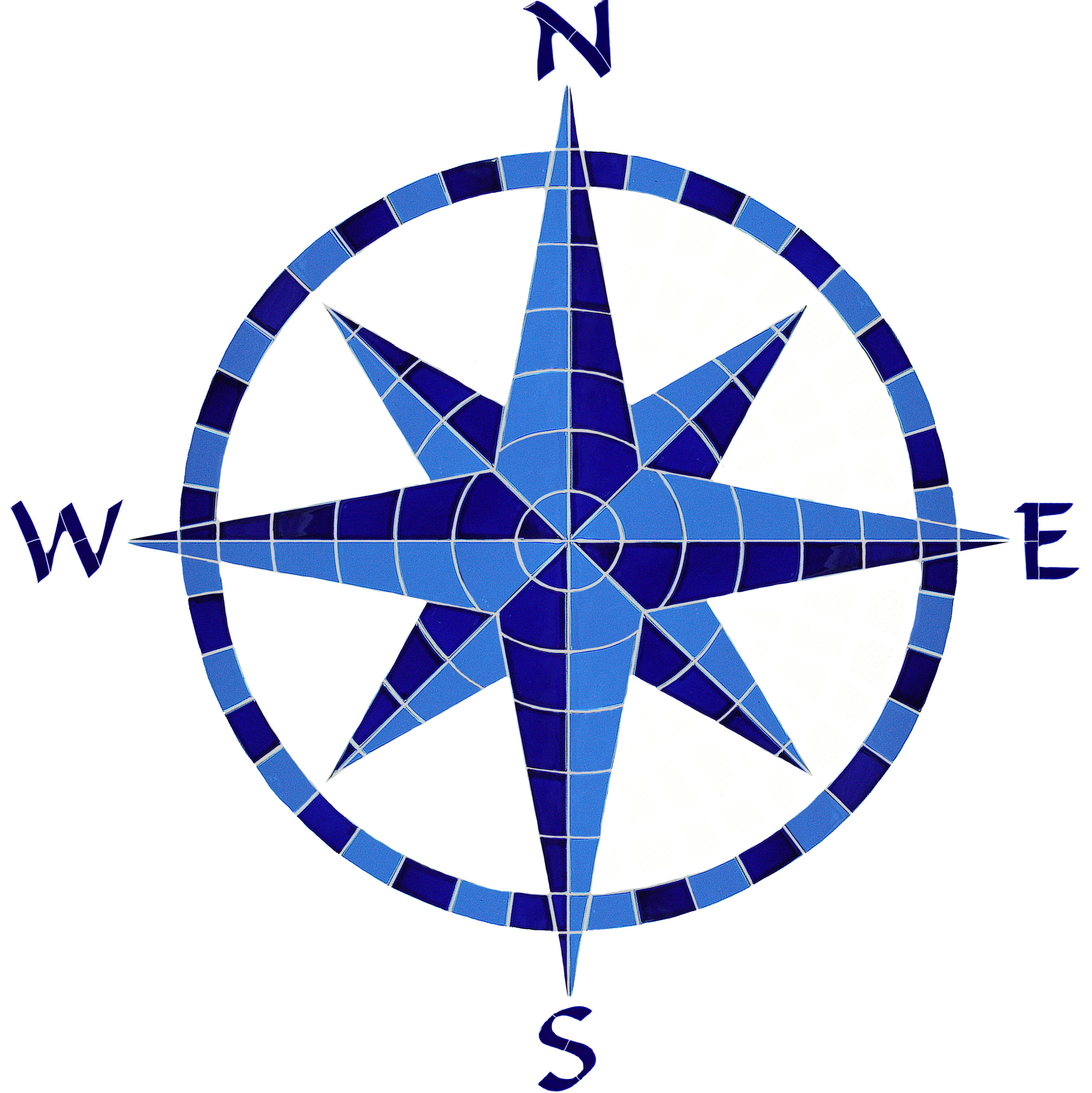 Eight Point Compass Ceramic Swimming Pool Mosaic 42"x41", Blue, 42"x41 ...