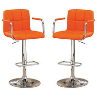 Home Square Corfu 37.75" Leatherette Bar Stool with Arm in Orange - Set of 2 - Contemporary ...