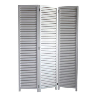 Transitional Wooden Screen with 3 Panels and Shutter Panels, White ...