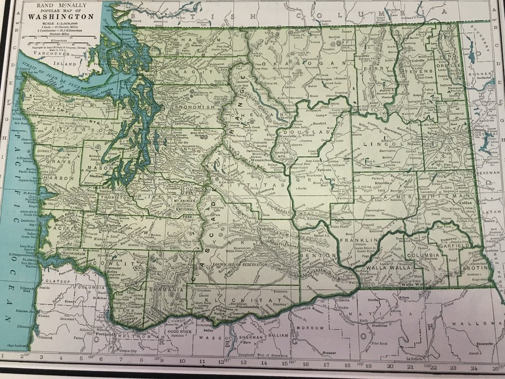 Original Vintage 1940s Washington Map, Framed, Not a Reproduction ...