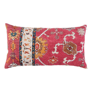 Red Banded Pattern Traditional Lumbar Pillow - Mediterranean ...