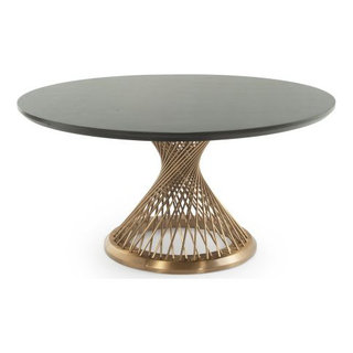 Modern Twisted Spoke Hardwood Dining Table- Gold Base, 66x66x31 ...