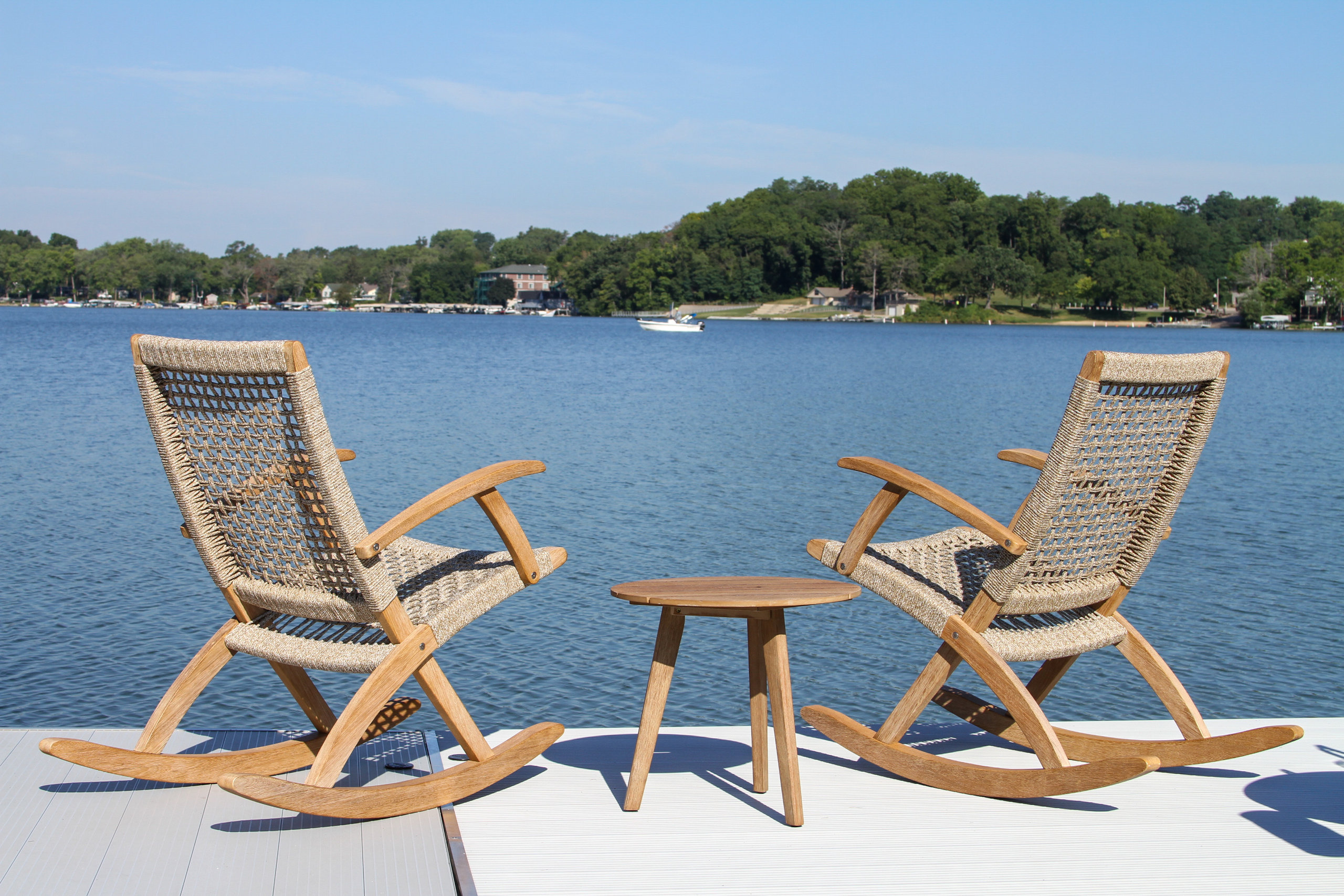Antique Wash and Wheat Rope Rocking Chair Set With 20" Accent Table ...