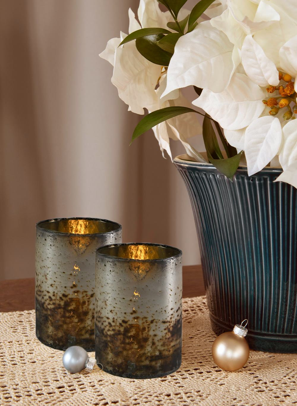 Serene Spaces Living Matte Silver Cylinder Vase, Small, Set of 2 ...