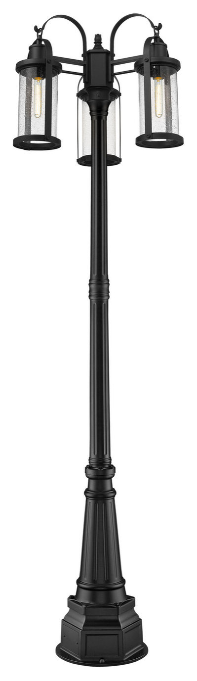 Roundhouse Three Light Outdoor Post Mount, Black - Traditional - Post ...