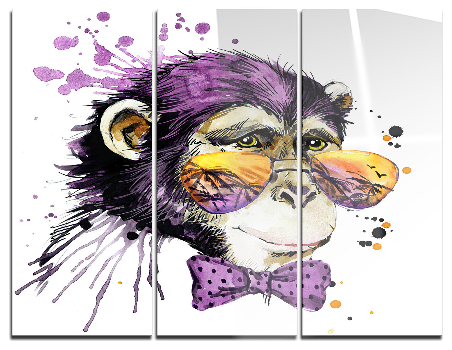 "Cool Monkey" Glossy Metal Wall Art, 3 Panels, 36"x28", 36"x28" 3 Panel ...