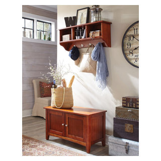 Shaker Cottage Storage Coat Hook With Cabinet Bench Set Cherry ...