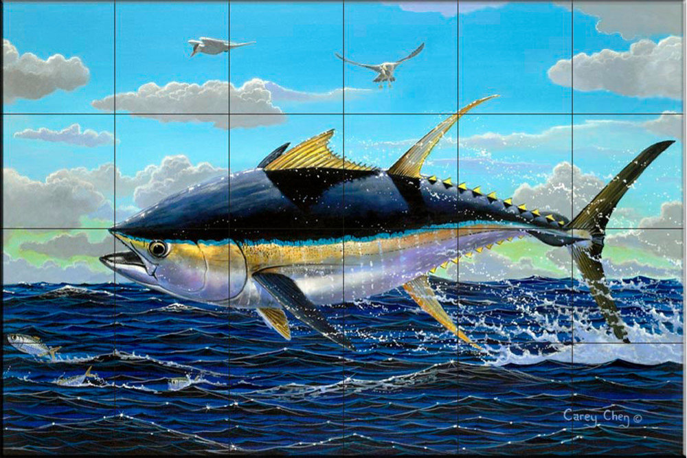 Tile Mural, Yellow Fin Crash by Carey Chen, 36" x 24" (24 Tiles ...