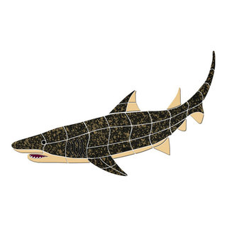 Shark 1 Ceramic Swimming Pool Mosaic, 48"x29" with shadow - Beach Style ...