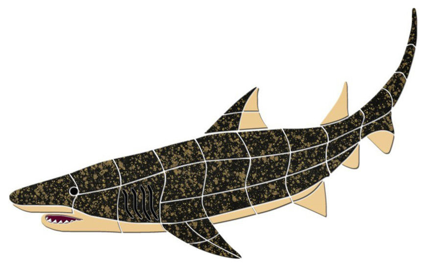 Shark 1 Ceramic Swimming Pool Mosaic, 48"x29" with shadow - Beach Style ...