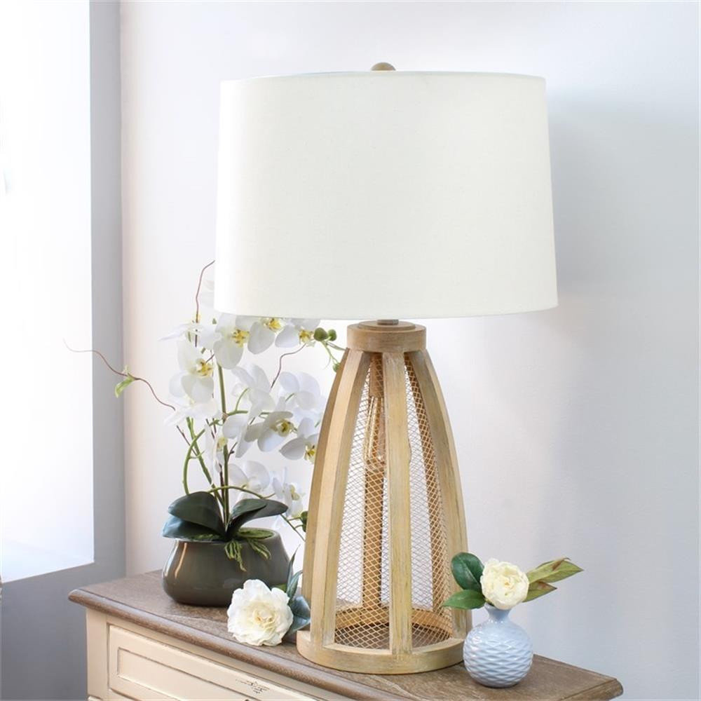 Elegant Designs Vintage Farmhouse Wood and Netted 2Lt Table Lamp ...