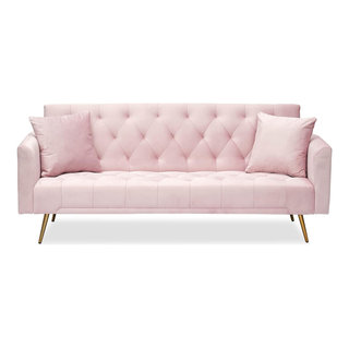 Convertible Velvet Futon in Pink with Adjustable Back and Gold Legs ...