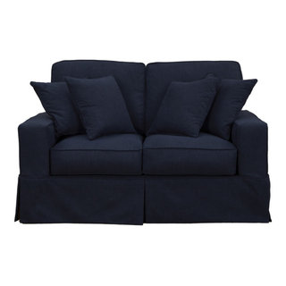 Box Cushion Track Arm Loveseat Fabric Navy Blue - Transitional ...