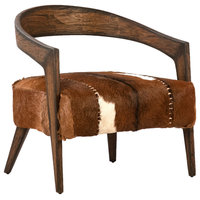 Brown Liara Goat Hide and Wood Accent Chair, Set of 2 - Midcentury ...