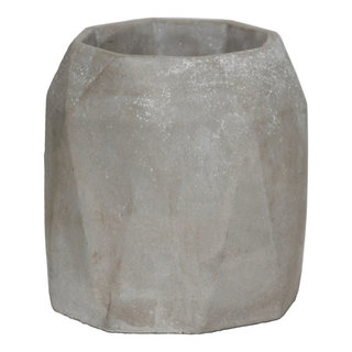 Round Cement Flower Pot with Inward Curved Octagonal top, Large, Gray ...