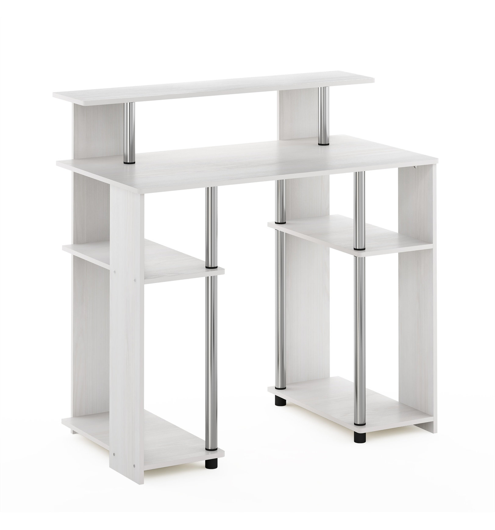 Furinno Simple Design Computer Writing Desk White Oak Stainless Steel ...