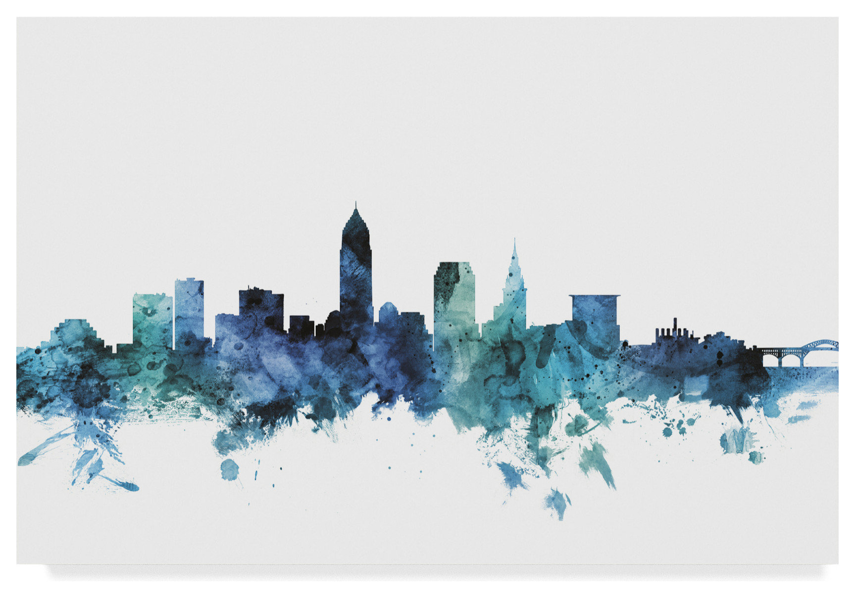 Michael Tompsett 'Cleveland Ohio Blue Teal Skyline' Canvas Art, 16x24 ...