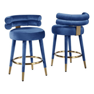 Louie Blue Velvet Counter Height Stool with Gold Trim (Set of 2) - Bar ...