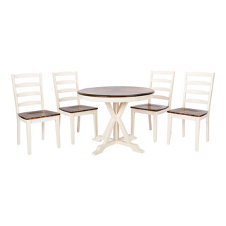 Safavieh Shay 5 Piece Dining Set, White/Natural - Transitional - Dining ...